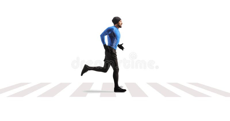 Male Runner at a Pedestrian Crossing and Car Waiting Stock Image ...