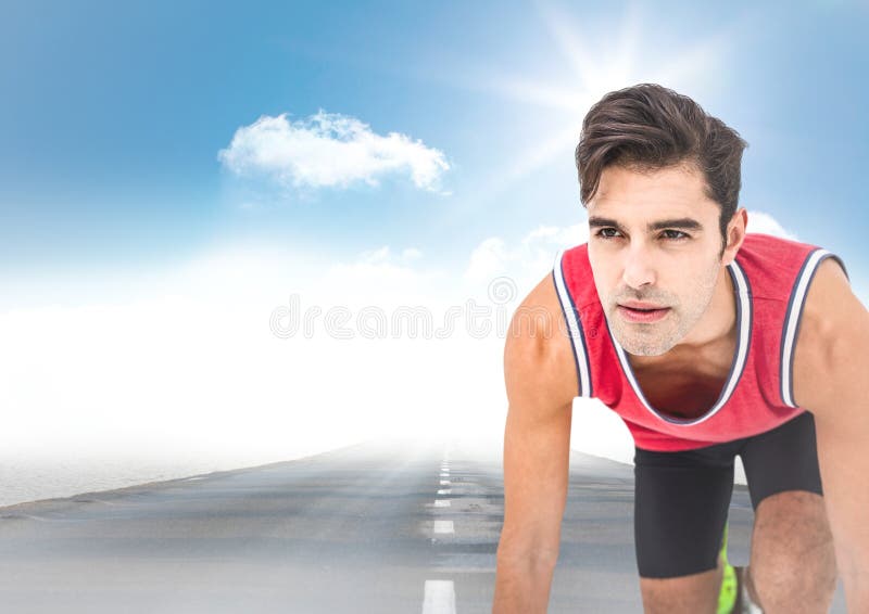 Male Runner on Road and Sky with Sun Stock Illustration - Illustration ...