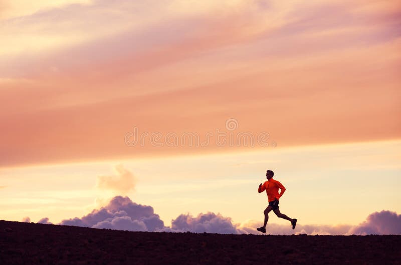 Male Runner Silhouette, Running into Sunset Stock Photo - Image of ...