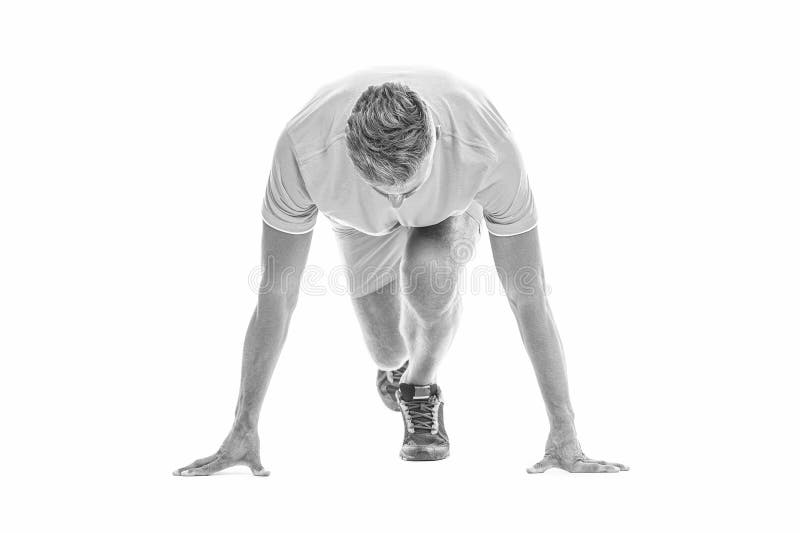 The Male Runner Wait for Start Signal Ready To Run. at the Start Line ...