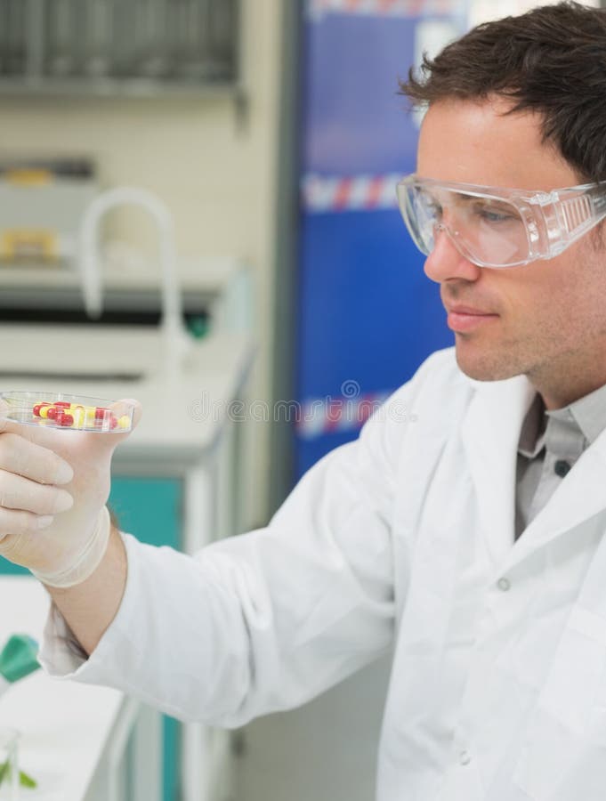 Male Scientist Analyzing Pills in the Laboratory Stock Image - Image of ...