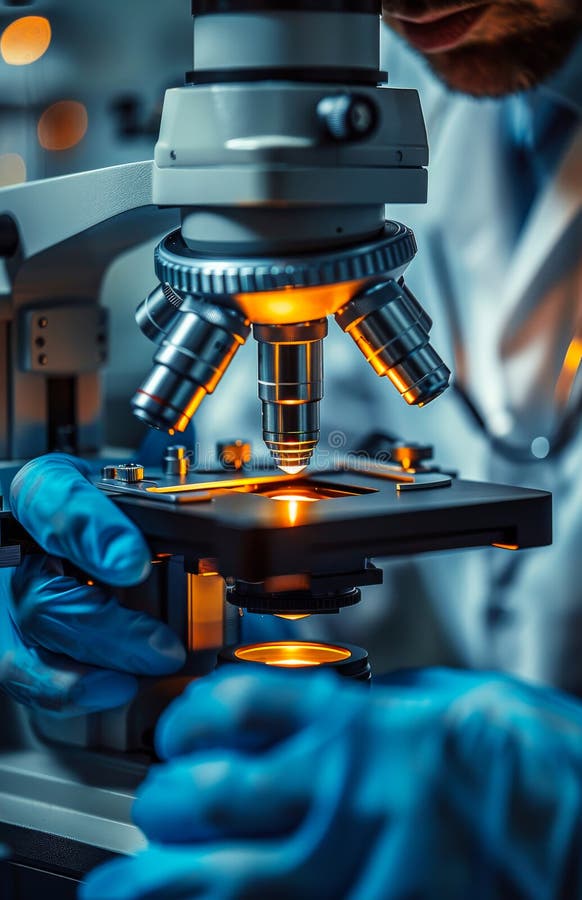 Male Scientist is Using Microscope in Laboratory. Stock Photo - Image ...