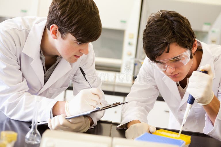Male Scientists Making an Experiment Stock Image - Image of hold ...