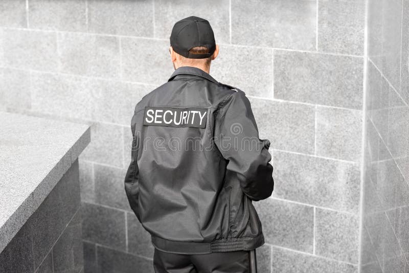 Male Security Guard Outdoors, Back View Stock Photo - Image of people ...