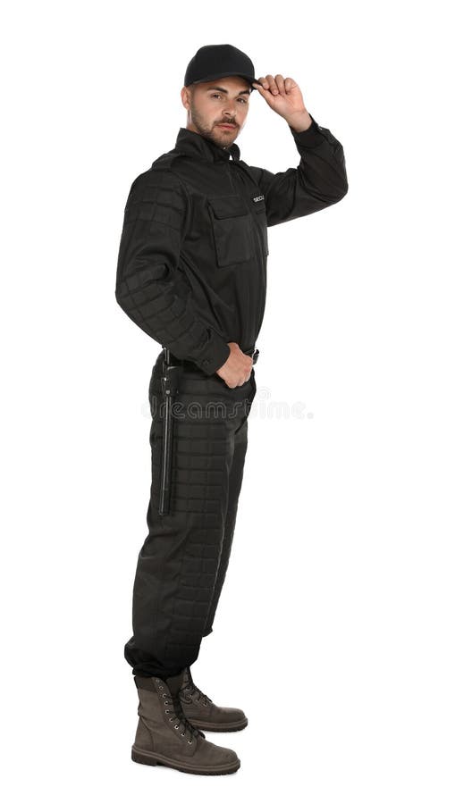 Male Security Guard in Uniform on White Stock Image - Image of guard ...