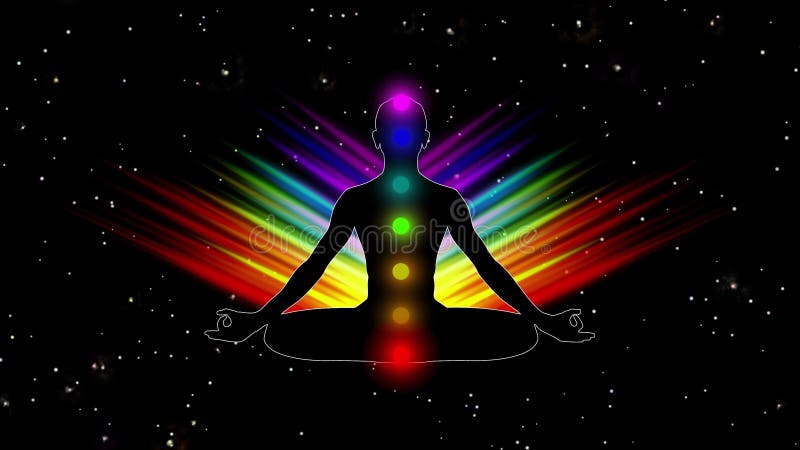 Male Shape Sits in Meditation, Cyclical 3D Aura Animation ...