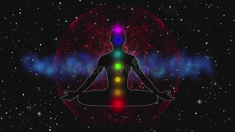 Male Shape Sits in Meditation, Cyclical 3D Aura Animation ...