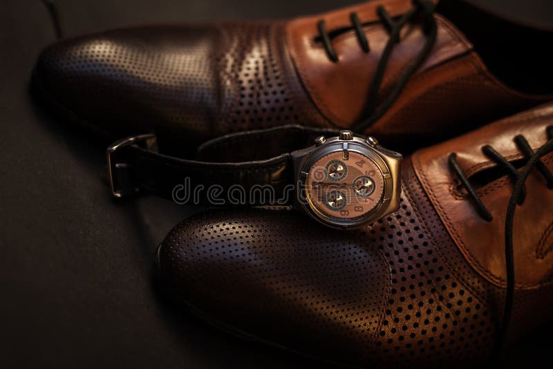 Male shoes and watch stock image. Image of luxury, culture - 98066303