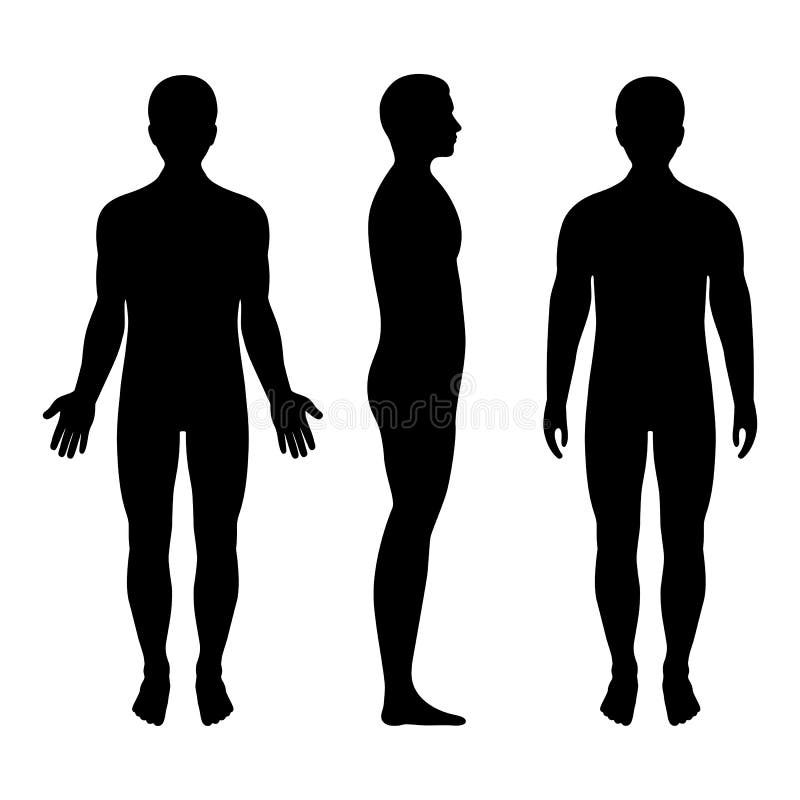 Male Silhouette Front and Side View on White Background Stock Vector ...