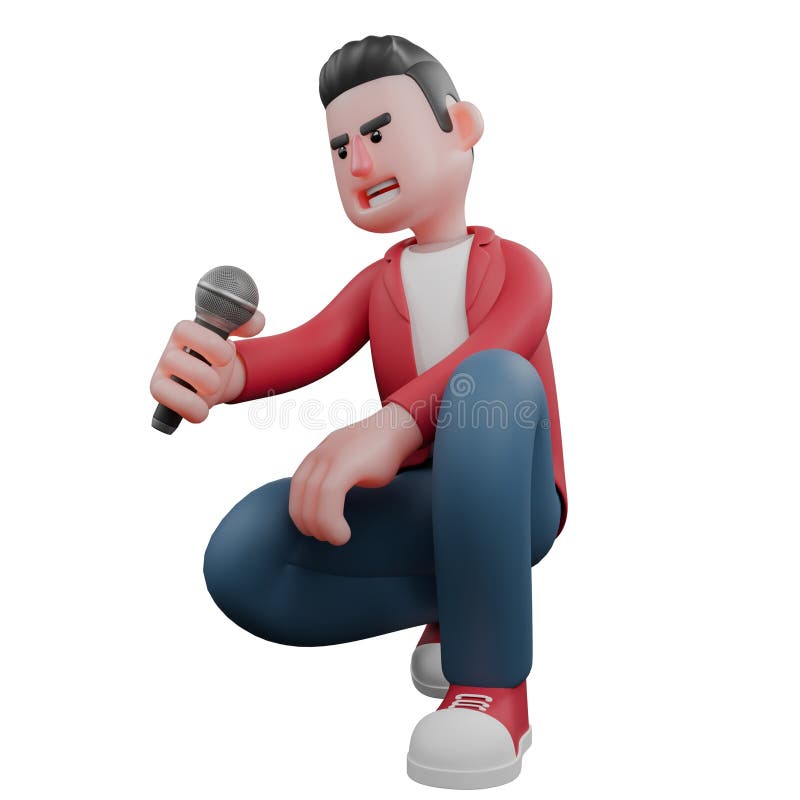 A Male Singer Crouches while Singing Stock Image - Illustration of ...