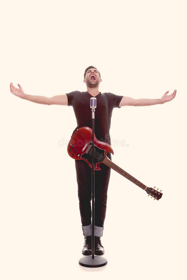 Male singer with guitar stock photo. Image of concert - 33223342