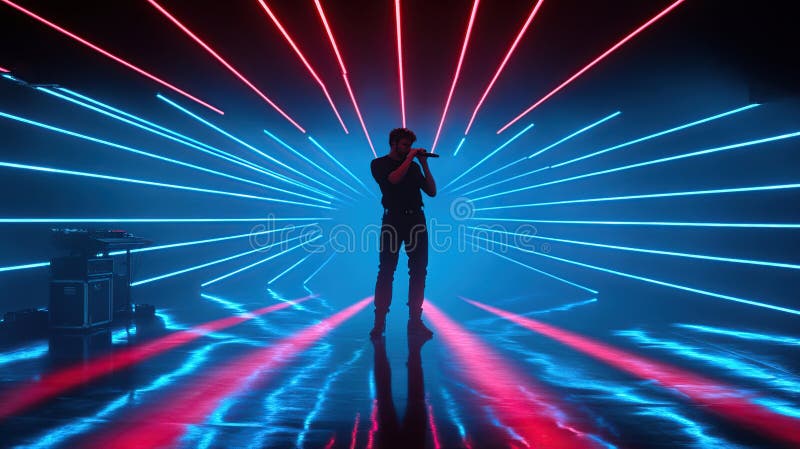 Male Singer Performing on Stage with Neon Lights Stock Photo - Image of ...