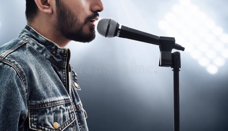 Male Singer Singing with Microphone Stock Image - Image of audio, party ...