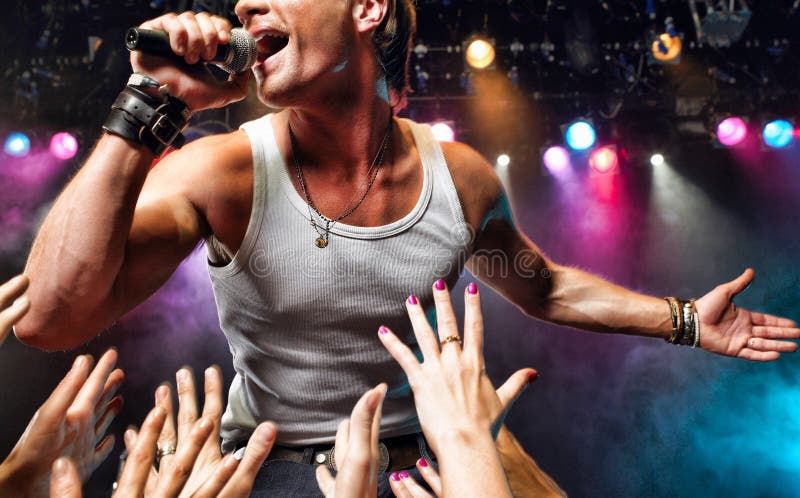 Male Singer on Stage with Fans Stock Photo - Image of musical, crowd ...