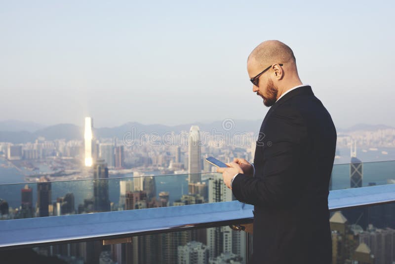 Male Skilled CEO is Using Cell Telephone during Work Break Stock Image ...