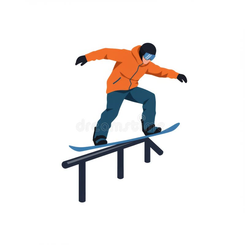 Male Snowboarder Performing a Jump Over a Rail Stock Illustration ...
