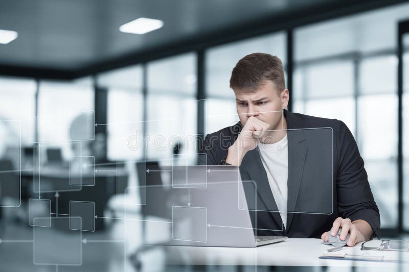Businessman Working on Virtual Computer with Software Stock Image ...