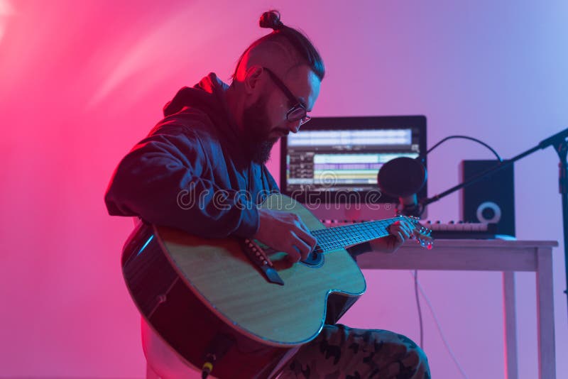 Male Sound Producer Working in Recording Studio. Stock Image - Image of ...