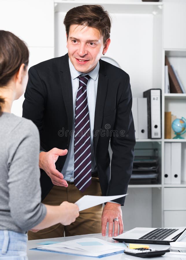 Male speaking with female stock photo. Image of positive - 93446870