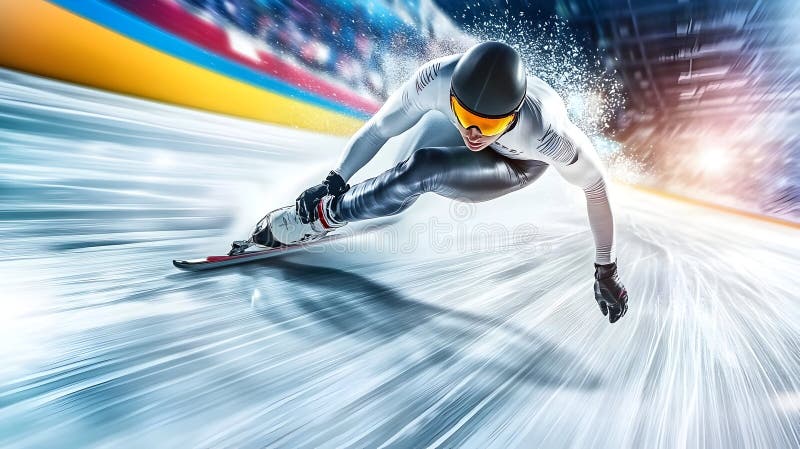Male Speed Skater Racing on Ice Track in Dynamic Competition Setting ...