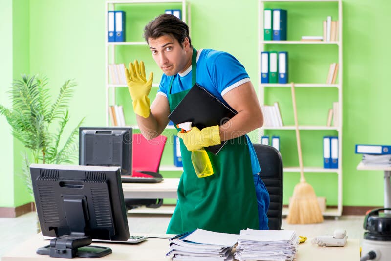 The Male Spy Under Cleaner Cover Stealing Confidential Documents Stock ...