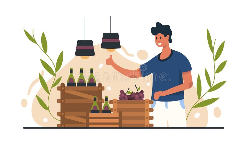 Male Standing Near Boxes with Drink and Grape and Selecting Product ...