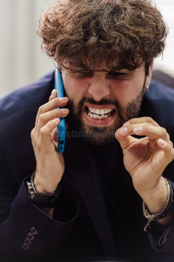Male Student Arguing on Phone while Attending Classes at College. Angry ...