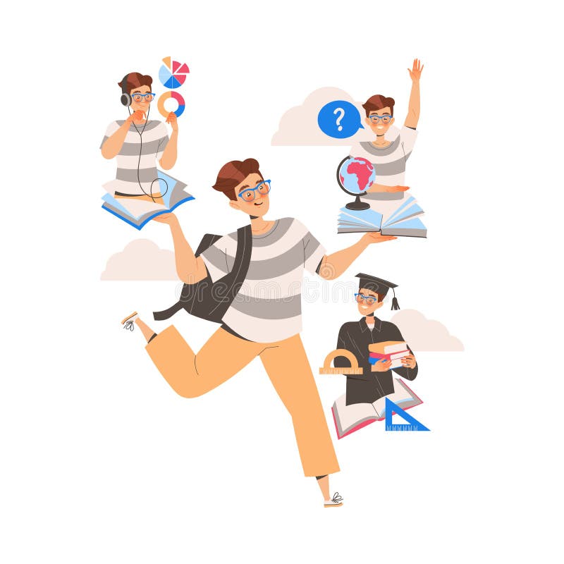 Male Student Character Learning Multitasking Switching between ...