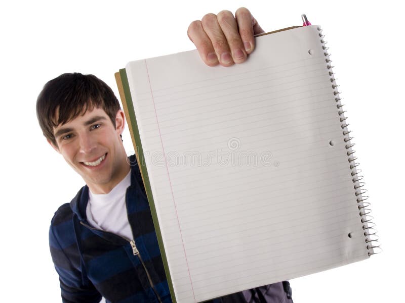 Male Student Holding Notebook Pad Stock Photo - Image of backsack ...