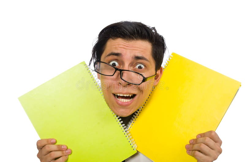 The Male Student Holding Notes Isolated on White Stock Image - Image of ...
