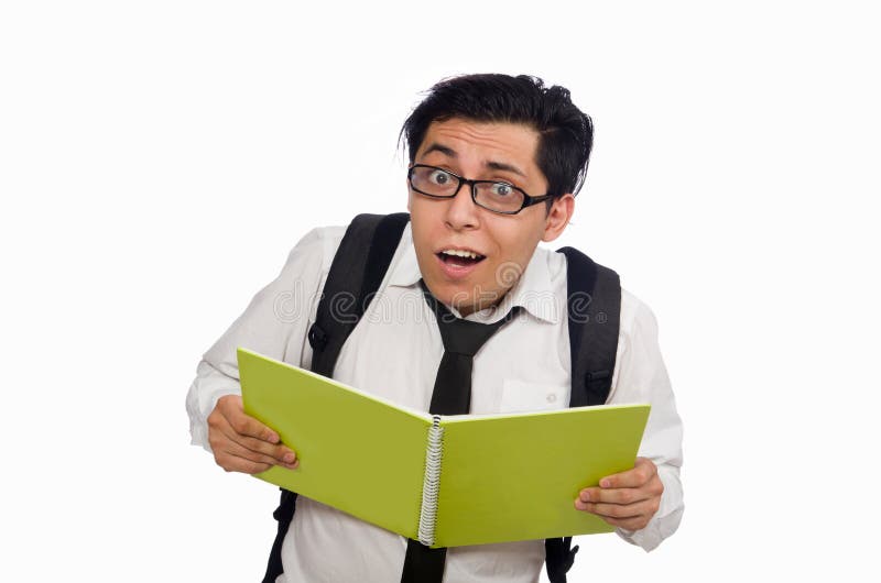 Male Student Holding Notes Isolated on White Stock Photo - Image of ...