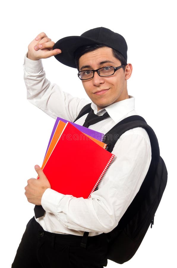 The Male Student Holding Notes Isolated on White Stock Image - Image of ...