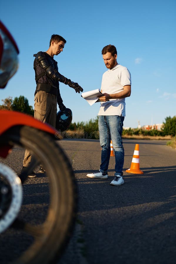 Male Student and Instructor, Motorcycle School Stock Photo - Image of ...