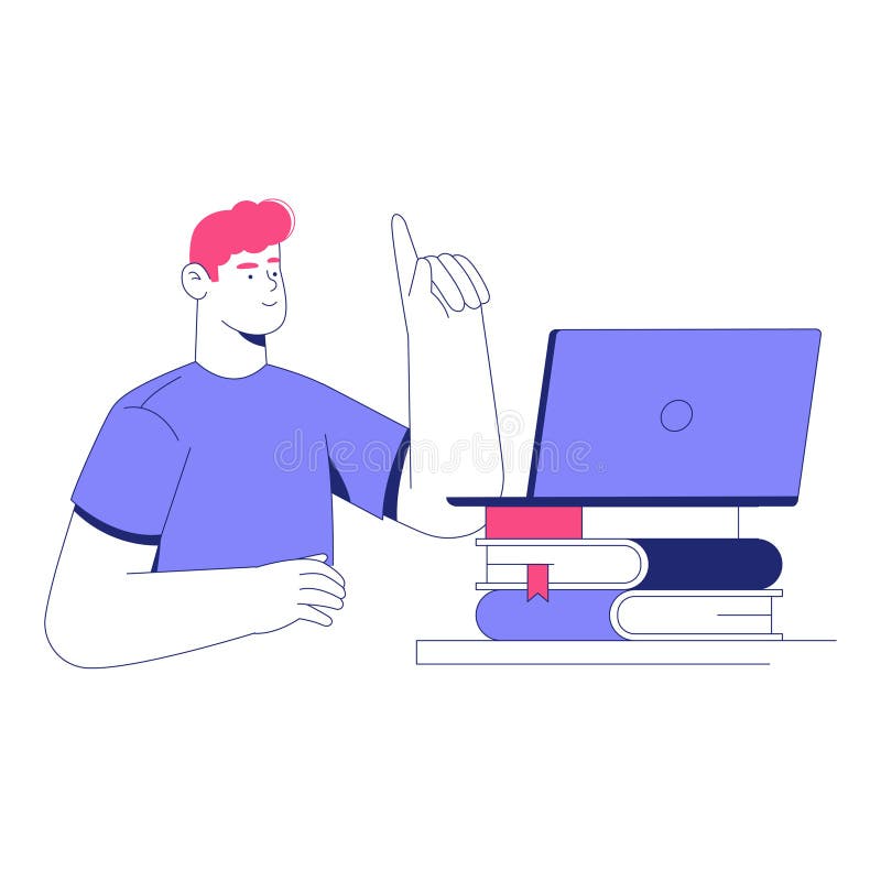 Male Student with Laptop and Books in Flat Vector Illustration ...