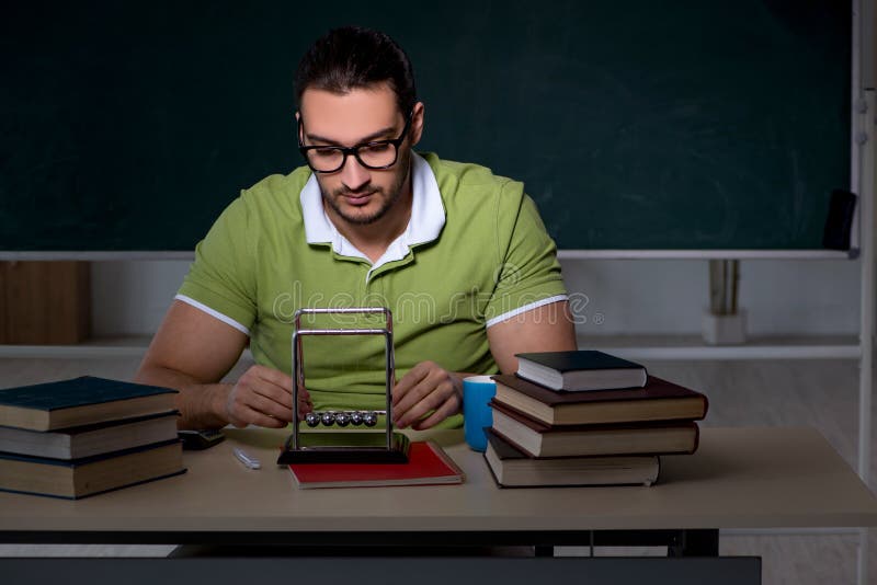Young Male Student Physicist Working Hard at Night Time Stock Photo ...