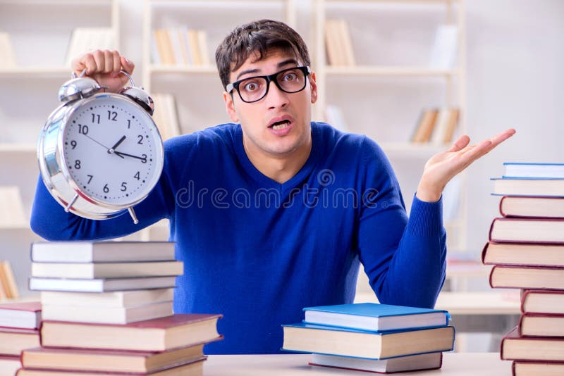 The Male Student Preparing for Exams in College Library Stock Image ...
