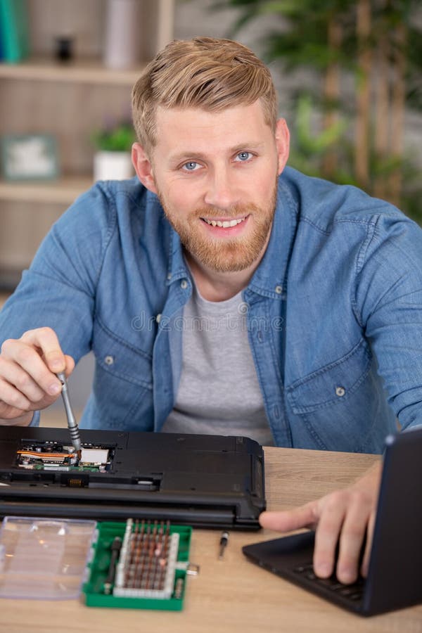 Male Student during Repair Laptop Stock Image - Image of engineer ...