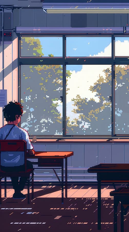 Male Student Sitting Alone in Class Looking Out the Window on a Sunny ...