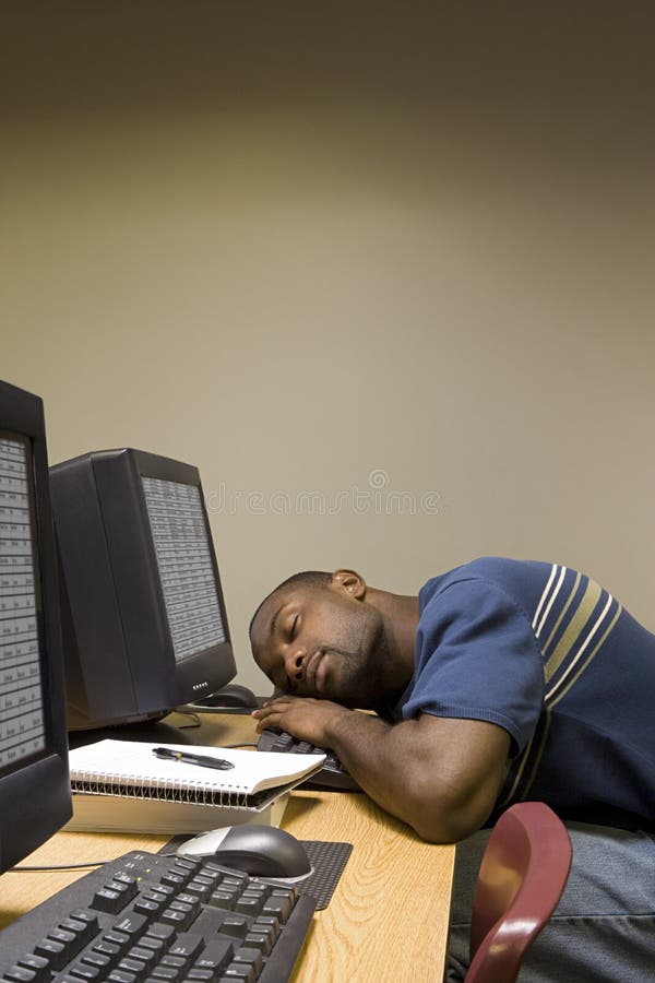 Male Student Sleeping at His Computer Stock Photo - Image of african ...