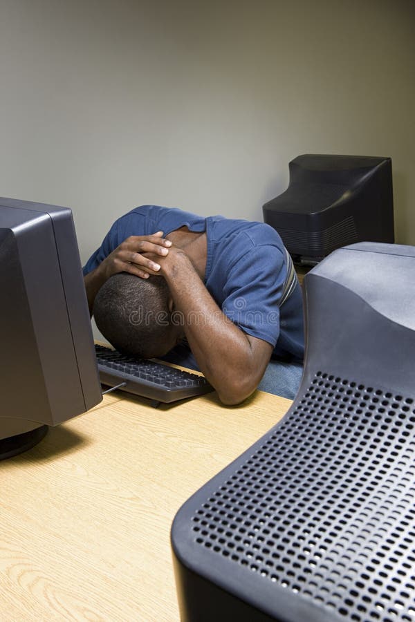 Male Student Sleeping at His Computer Stock Photo - Image of ethnicity ...