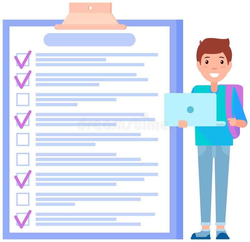 Male Student Standing with Laptop with Task Planner Program Works with ...