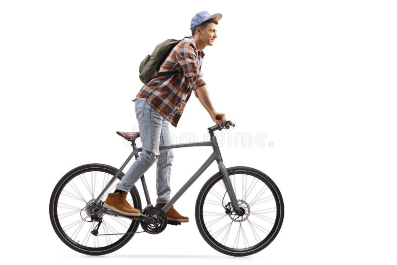 Male Student Standing and Riding a Bicycle Stock Photo - Image of biker ...