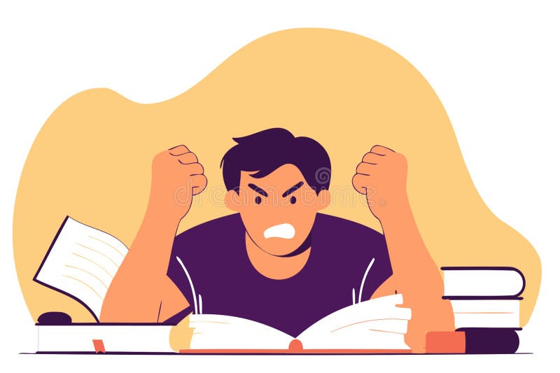 Male Student Stressed Out about Exams. Learning Process Stock Vector ...