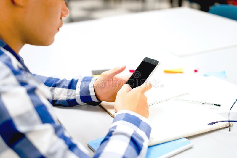 Male Student Study in the Campus | Using Smartphone Stock Photo - Image ...