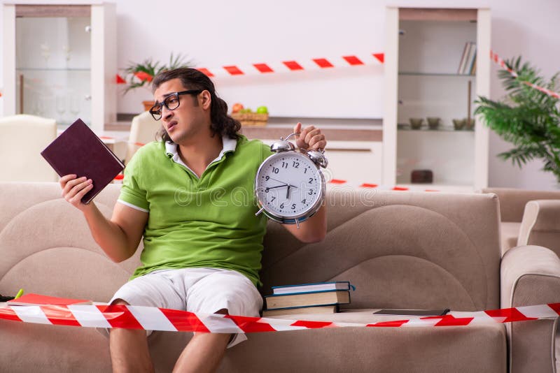 Young Male Student Studying at Home in Self-isolation Concept Stock ...
