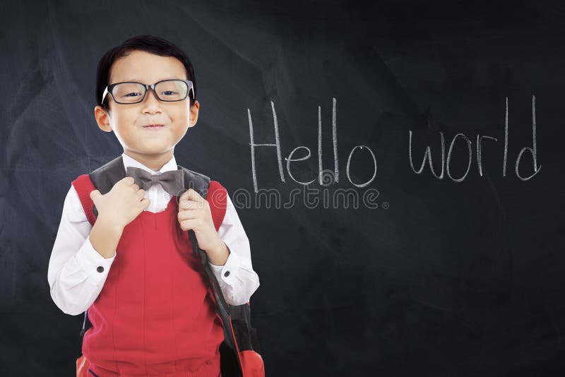 Male Student with Text Hello World Stock Photo - Image of portrait ...