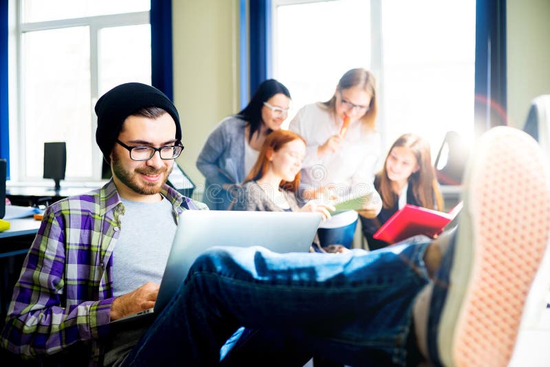 Male Student Using a Computer Stock Photo - Image of monitor, library ...