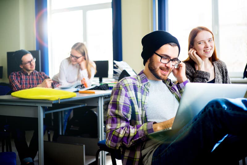 Male Student Using a Computer Stock Photo - Image of school, indoors ...
