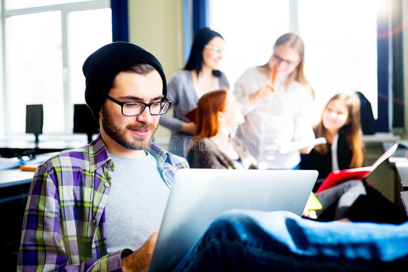 Male Student Using a Computer Stock Photo - Image of school, indoors ...