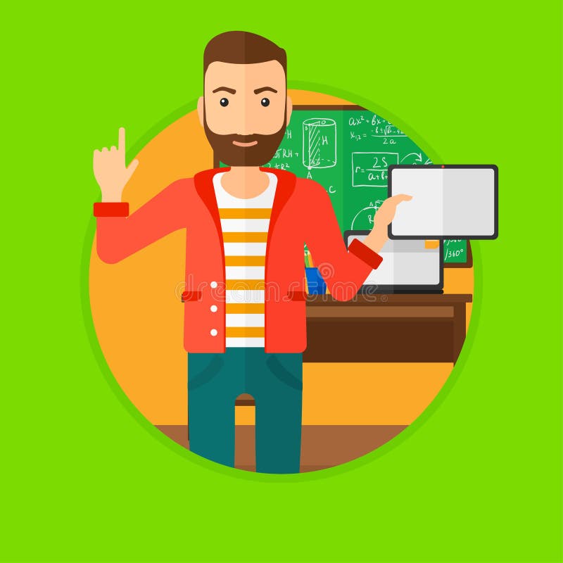 Male Student Using Tablet Computer in Classroom. Stock Vector ...